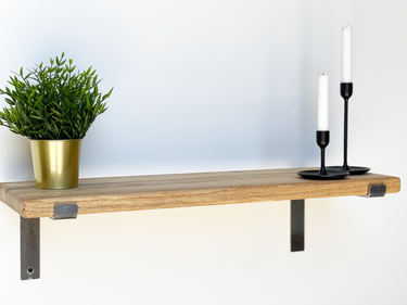 Heritage Oak Shelf with Industrial Metal Brackets – 30x3cm - 100cm ...