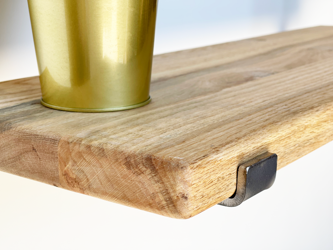 Heritage Oak Shelf with Industrial Metal Brackets – 30x3cm - 100cm ...