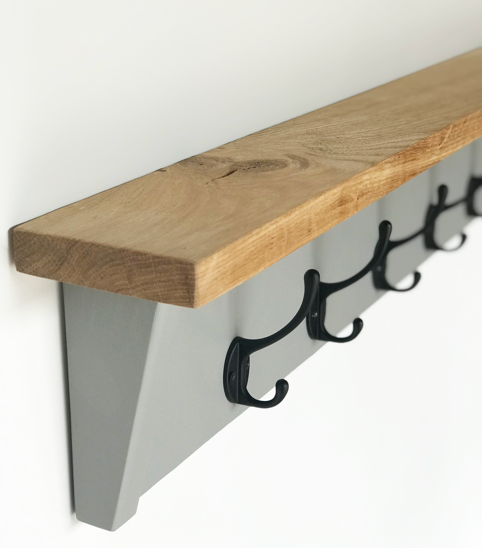 Light Grey Hanging Shelf Coat Rack | Painted Wood Coat Rack - Off the Grain