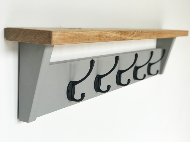 Light Grey Hanging Shelf Coat Rack | Painted Wood Coat Rack - Off the Grain