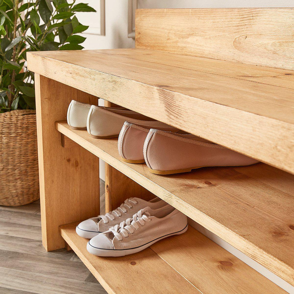 Rustic Hallway Shoe Rack & Bench | Chunky Wood Shoe Storage - Off the Grain