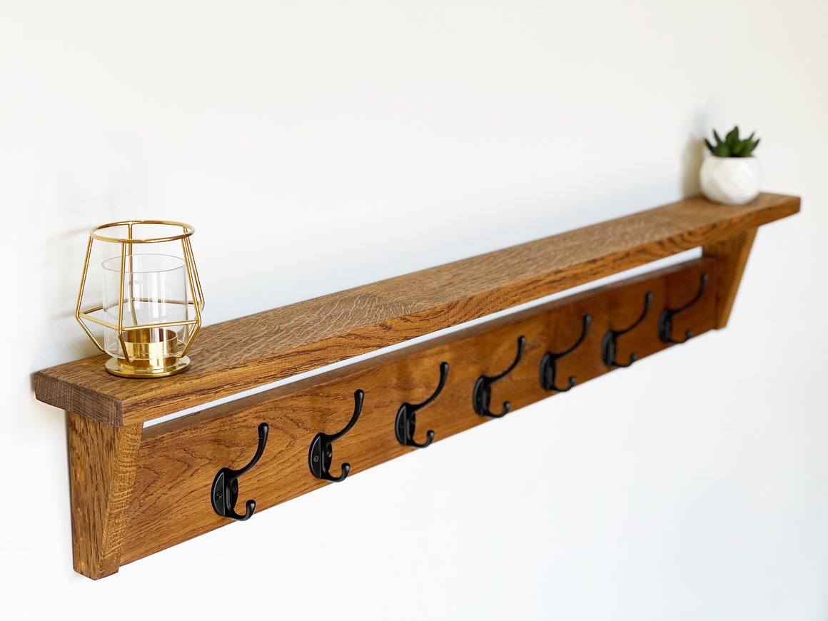 Solid Oak Coat Rack with Shelf | Walnut Wooden Coat Rack With Hooks ...