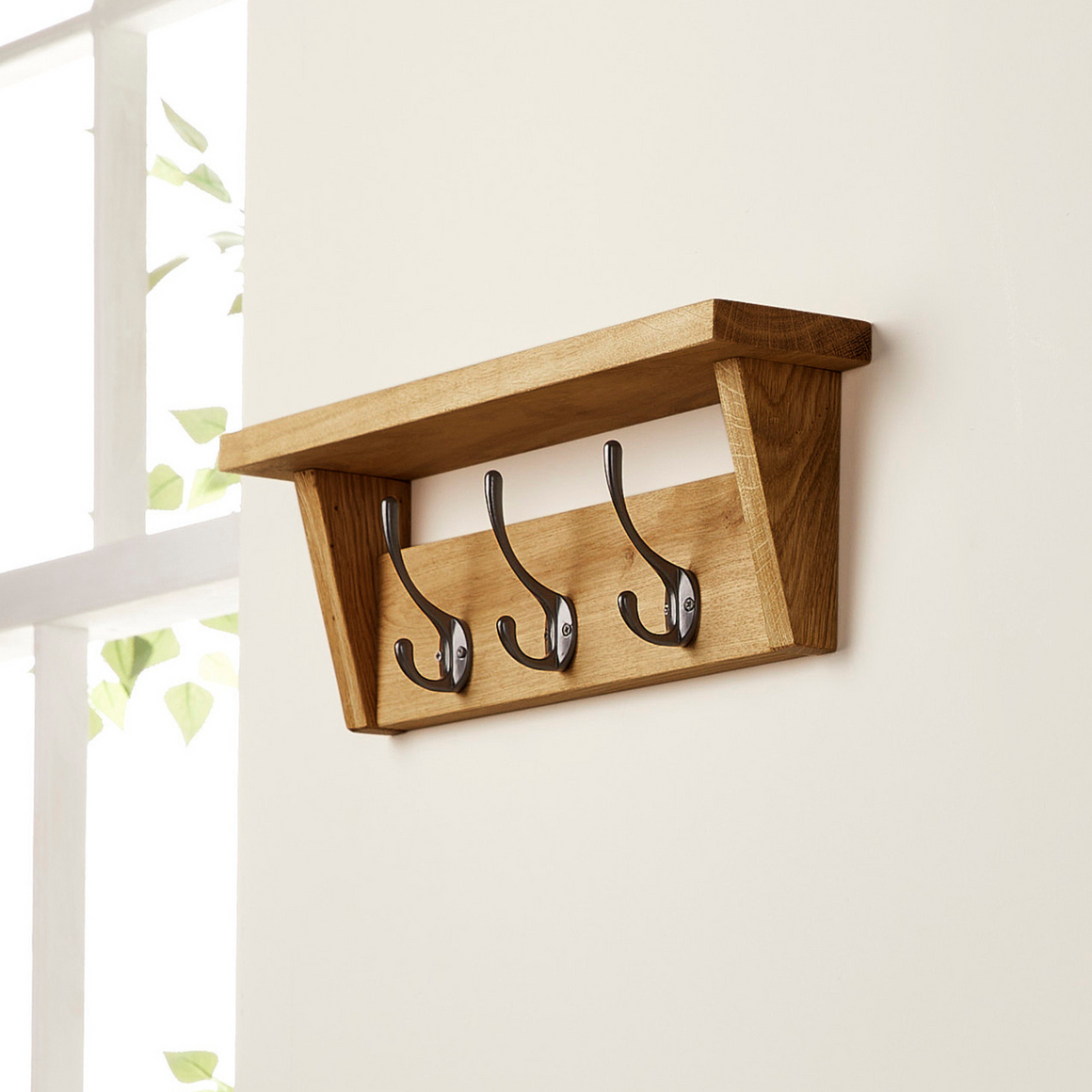 Solid Oak Coat Rack with Shelf | Walnut Wooden Coat Rack With Hooks ...