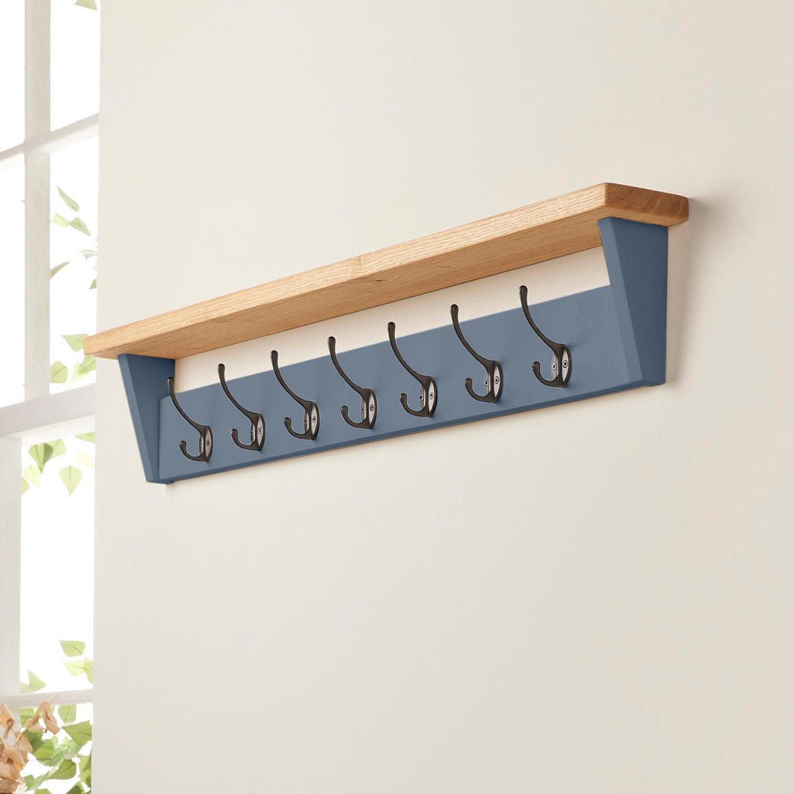 Stiffkey Blue Coat Rack With Shelf | Handcrafted in Yorkshire - 4 Hooks ...
